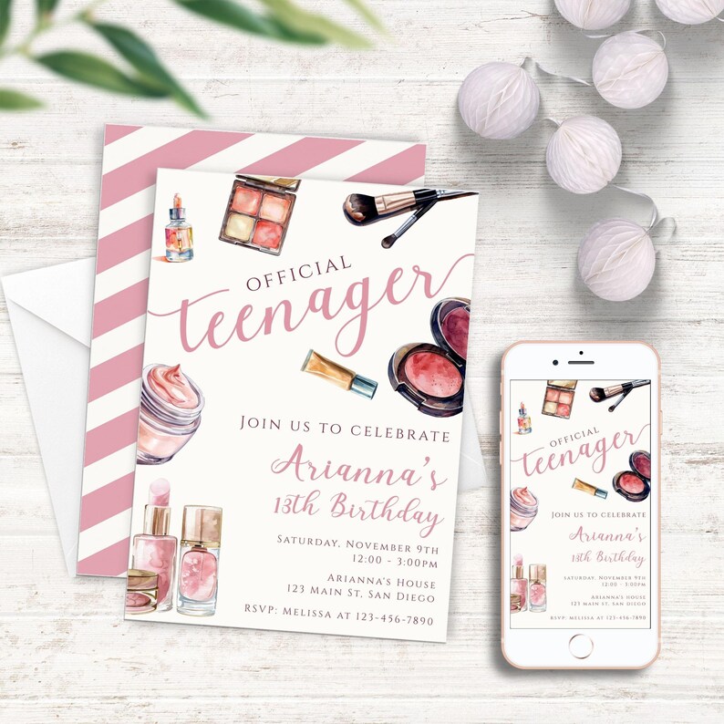 Editable Official Teenager Welcome Sign, Girl Pink Makeup Glam Party ...