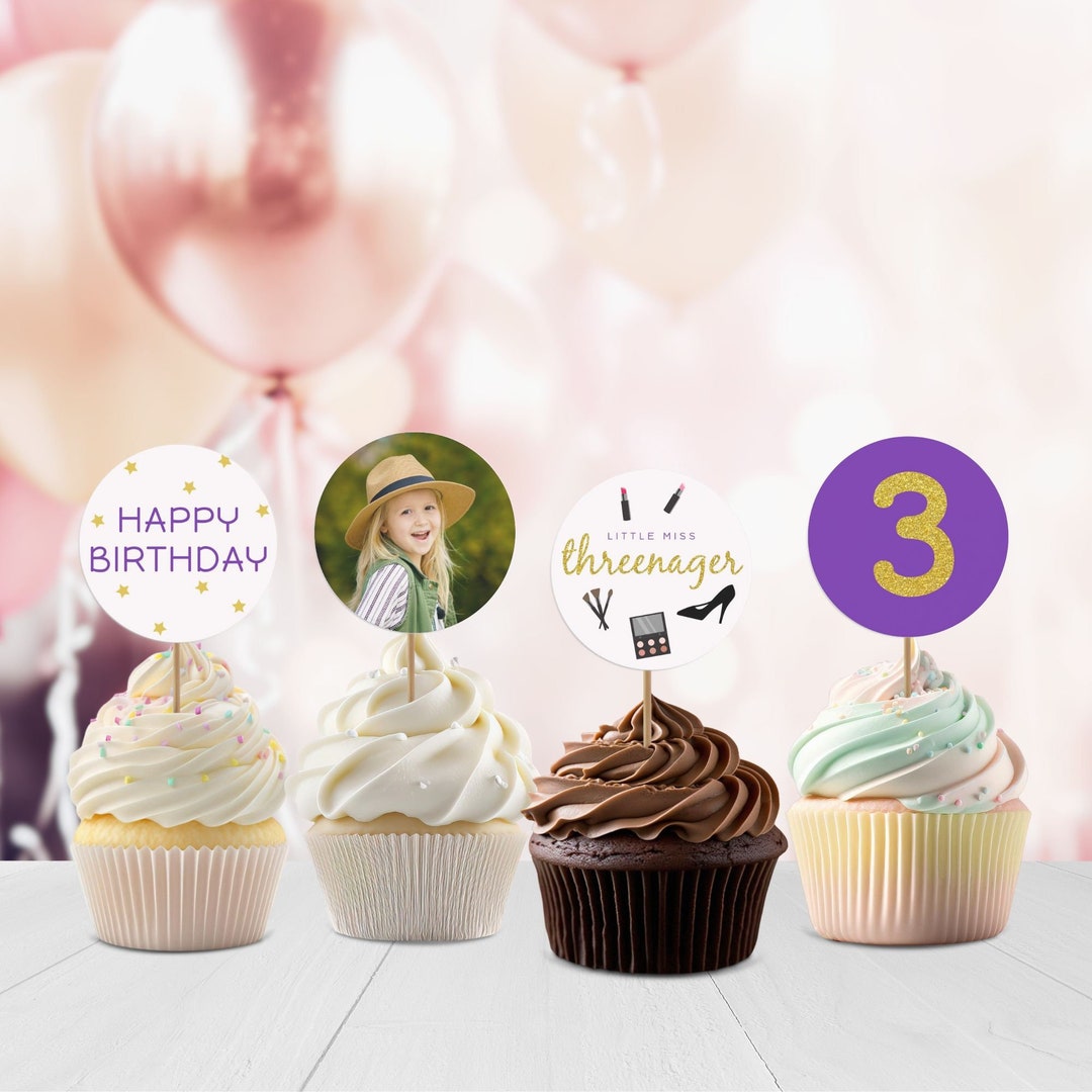 Editable Cupcake Toppers Threenager Birthday Party Little Miss Glam ...