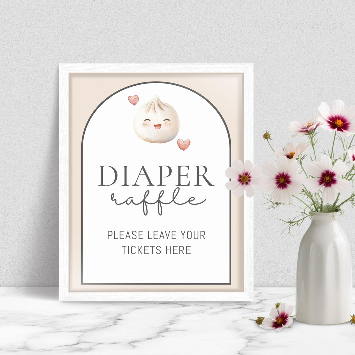 Dumpling Diaper Raffle Sign, Dim Sum Theme Baby Shower Decor, Cute ...