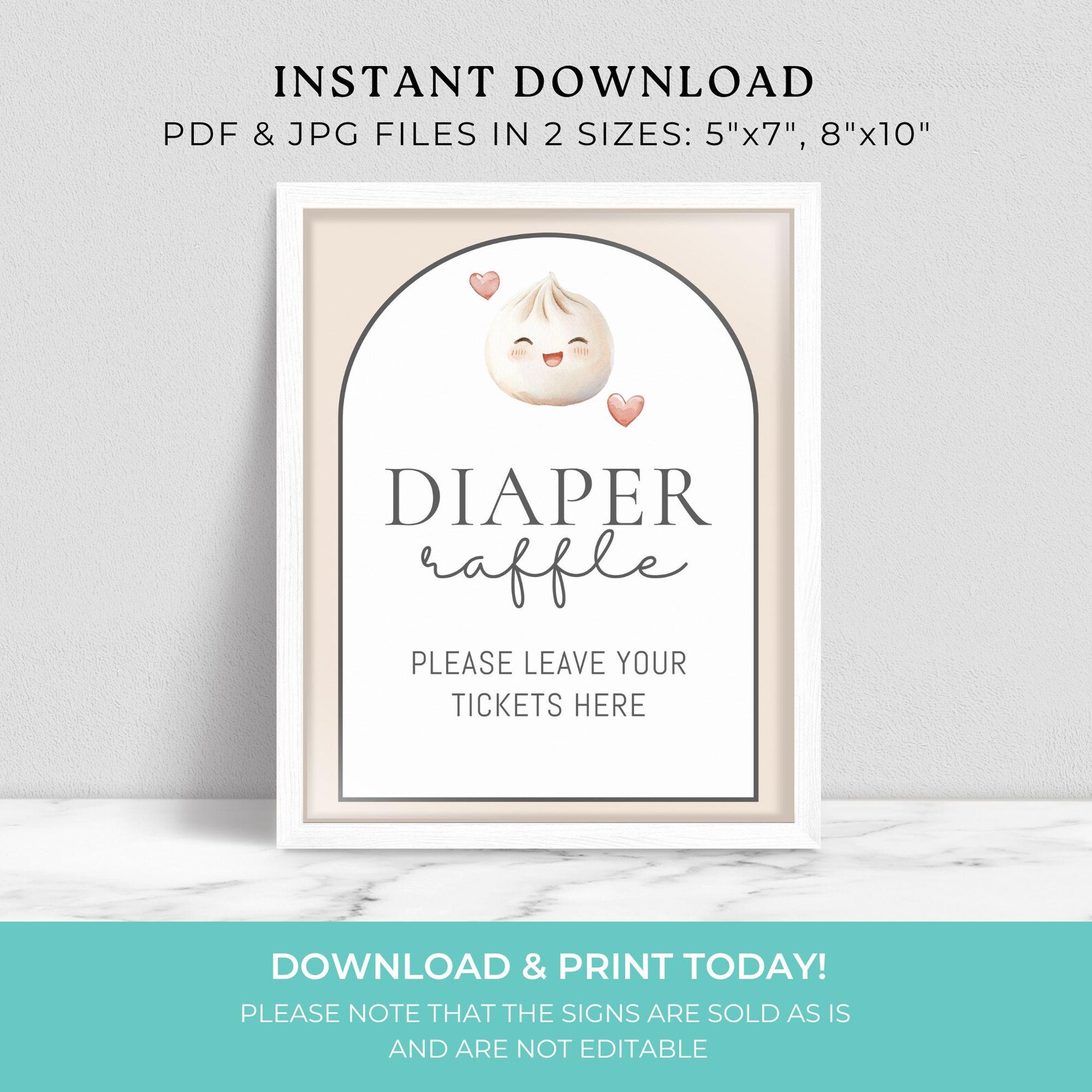 Dumpling Diaper Raffle Sign, Dim Sum Theme Baby Shower Decor, Cute ...