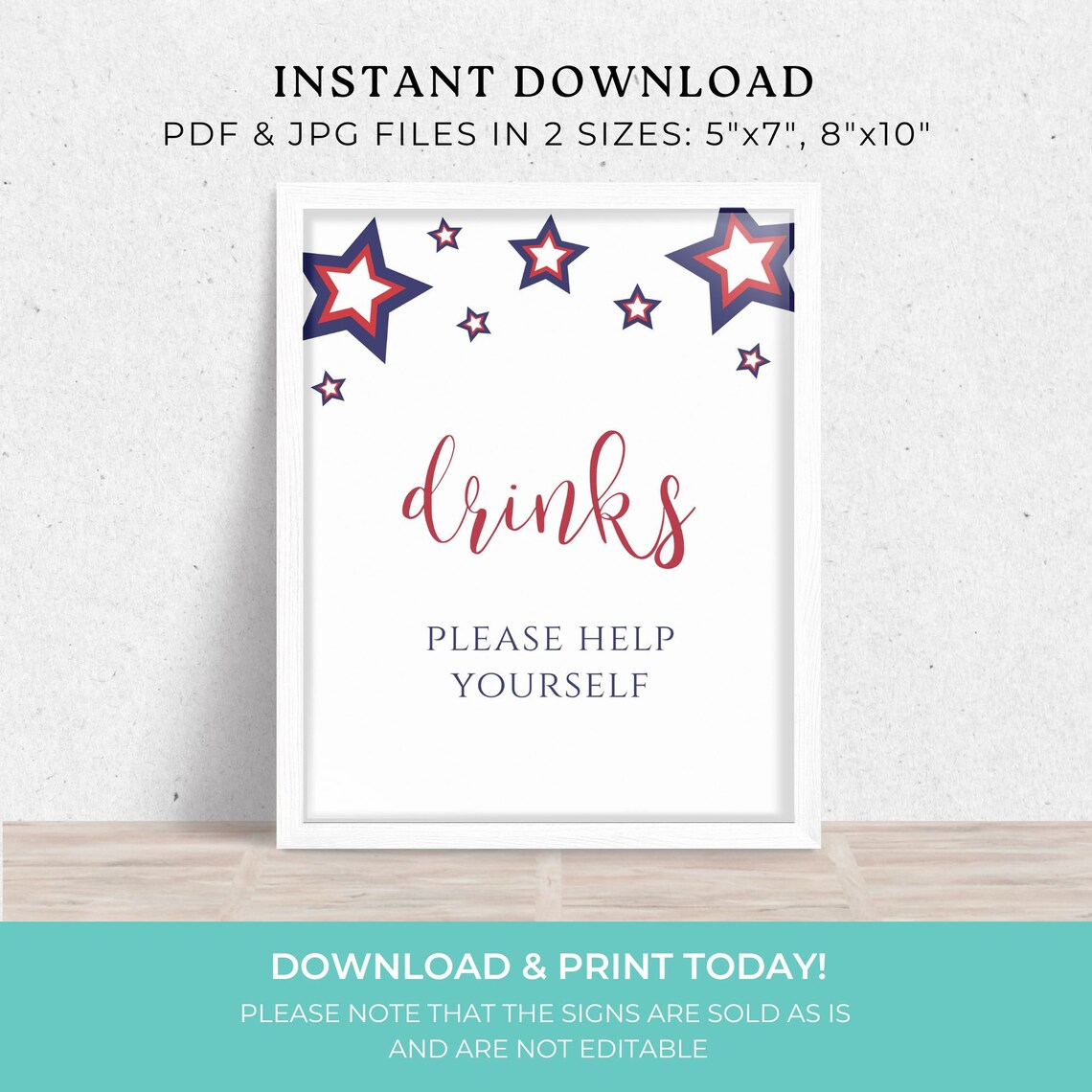 Memorial Day Drinks Sign, Patriotic Party Signage, Stars and Stripes ...
