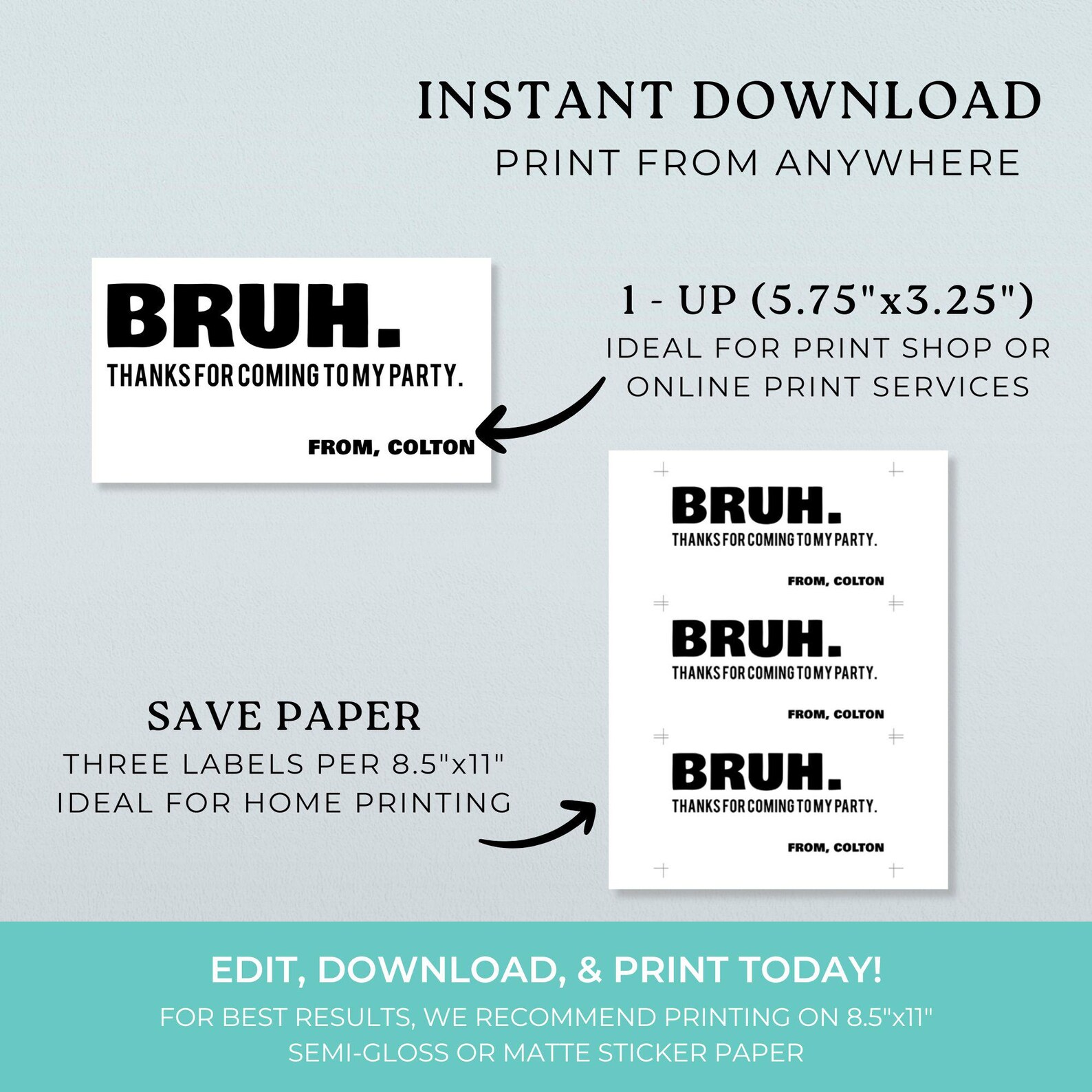 Bruh Gable Box Label Sticker, Bruh Birthday Party Favor Box, Bruh It's ...