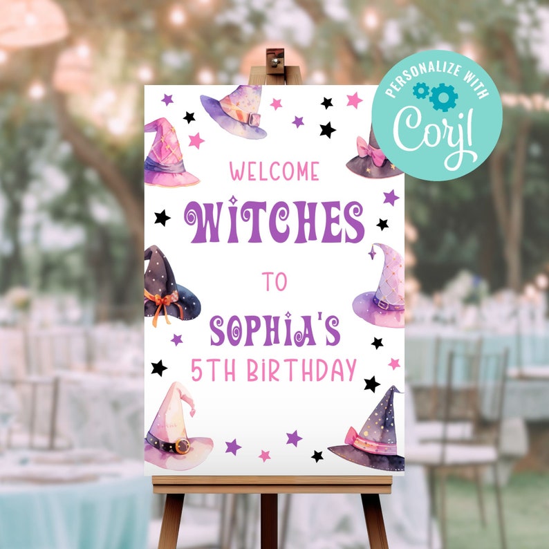 Editable Witch Birthday Welcome Sign, Purple Bewitching Bash, Girl ...