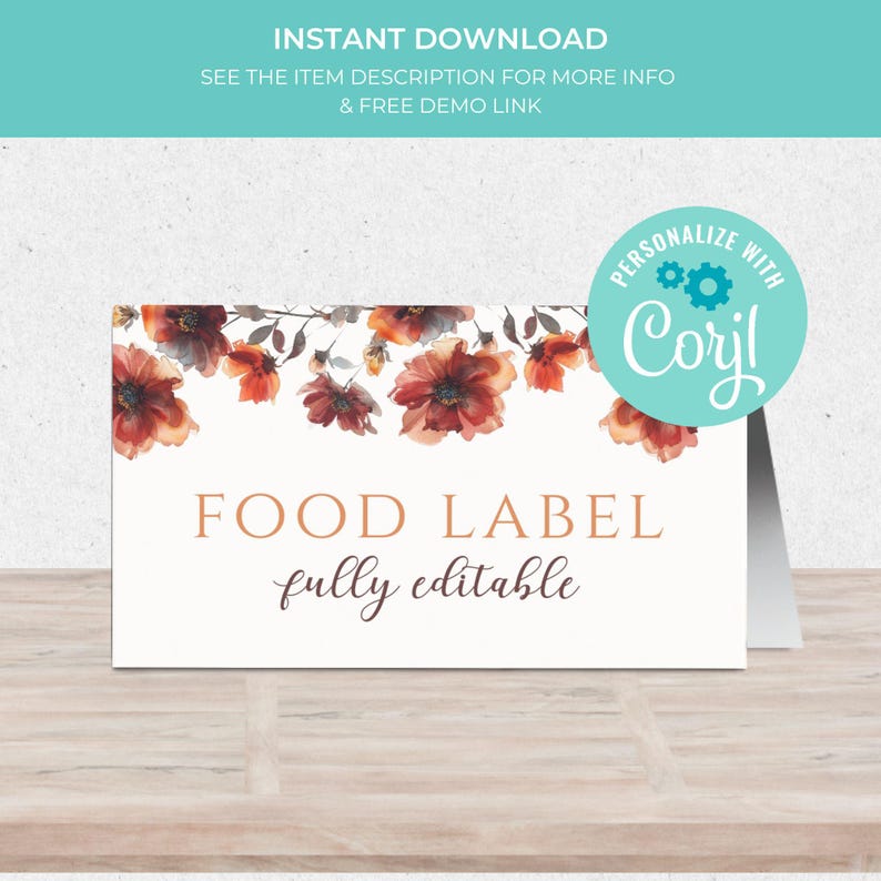Editable Food Label, Fall in Love Custom Food Tent Card, Orange Autumn ...