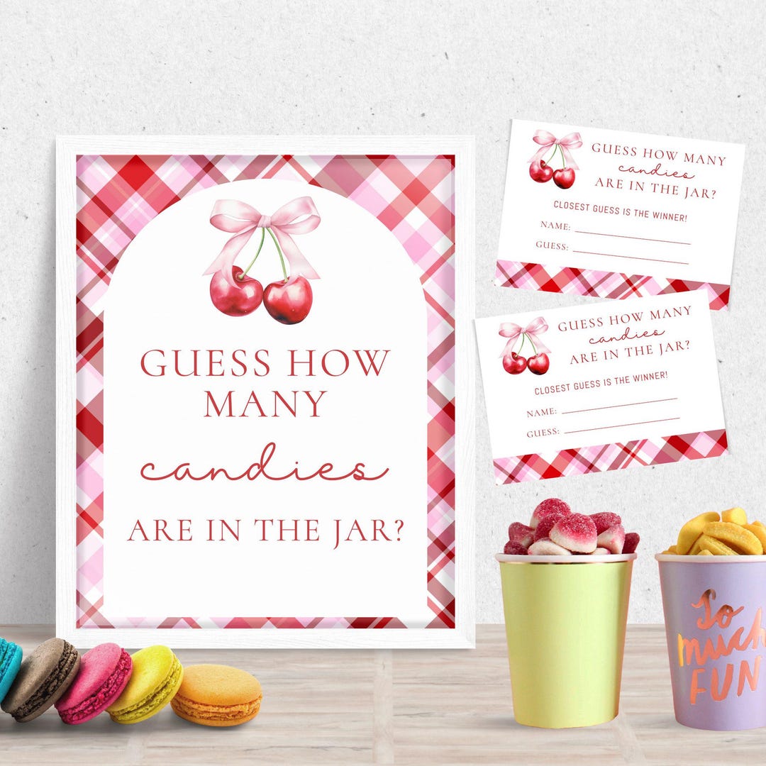 How Many Candies Are in the Jar Sign & Answer Card, Cherry Theme Party ...