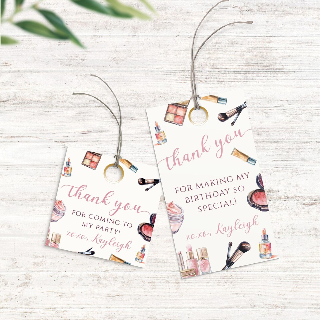 Editable Official Teenager Birthday Favor Tags, Pink Makeup Glam Party ...