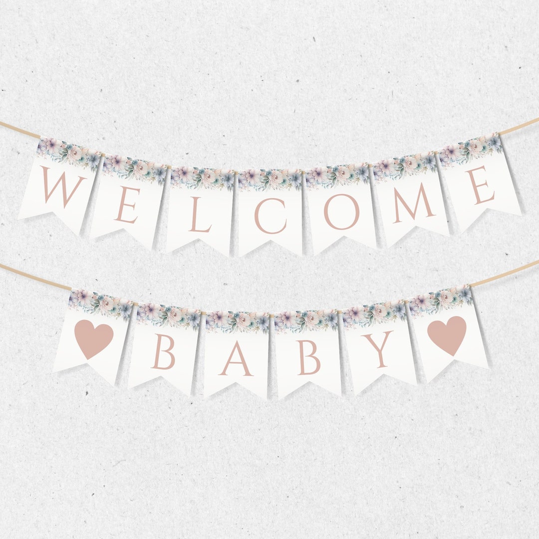 Welcome Baby Banner, Baby in Bloom Baby Shower Bunting Decoration, Pink ...