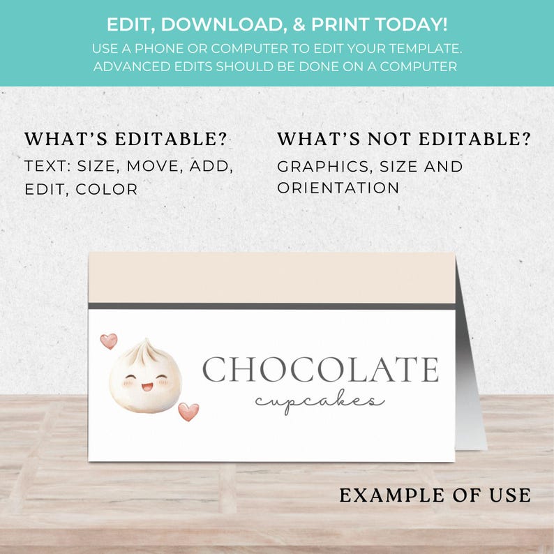 Editable Food Label, Dumpling Custom Food Tent Card, Dim Sum Baby ...