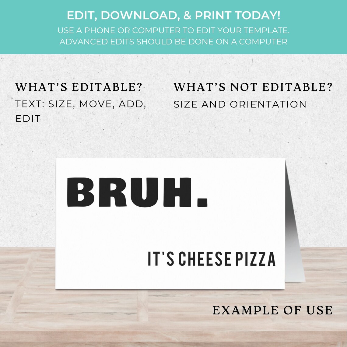Editable BRUH Food Tent Card, Custom Food Labels, Bruh Birthday Tented ...