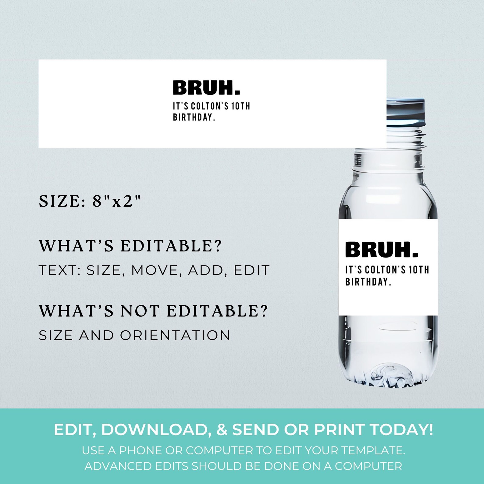 Custom Water Bottle Label, Bruh It's My Birthday Decorations, Bruh ...