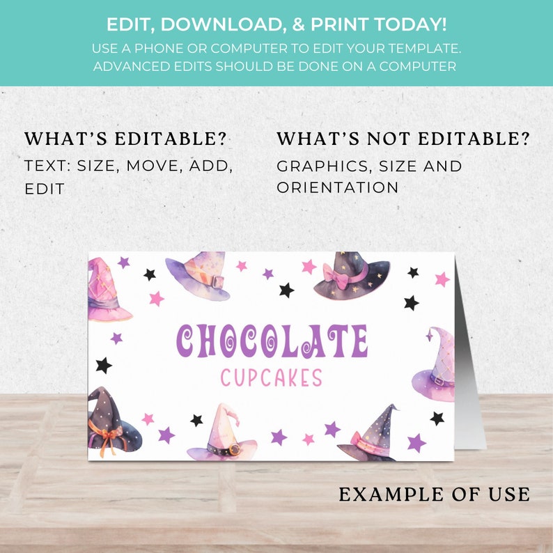 Editable Food Label, Witch Birthday Custom Food Tent Card, Bewitching ...