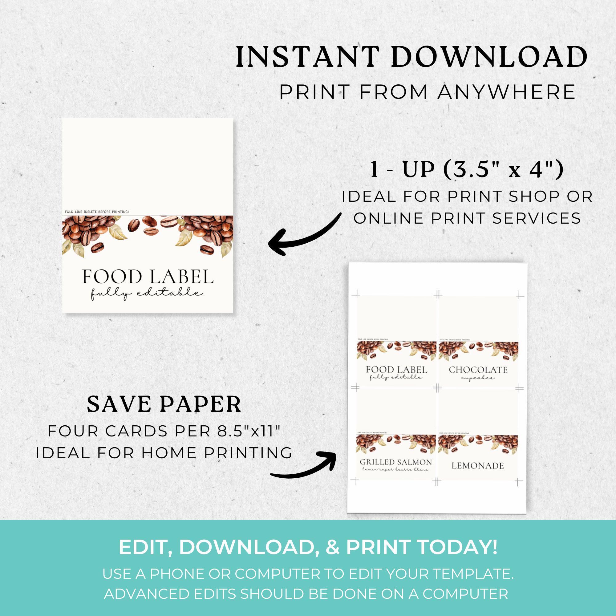 Editable Food Label, Coffee Bean Theme Custom Food Tent Card, A Baby is ...