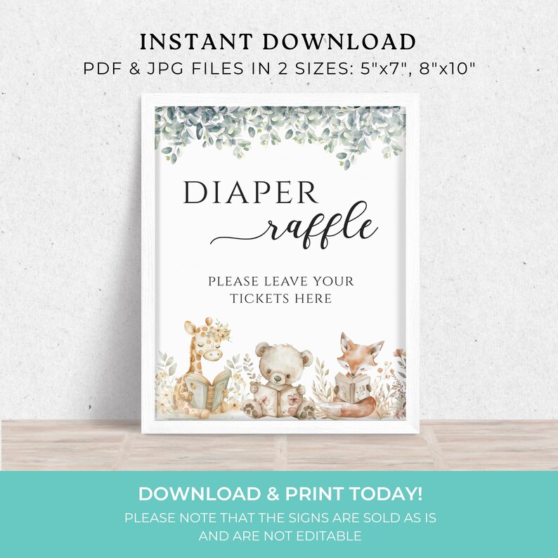 New Chapter Book Baby Shower Diaper Raffle Sign, Storybook Diaper Card ...