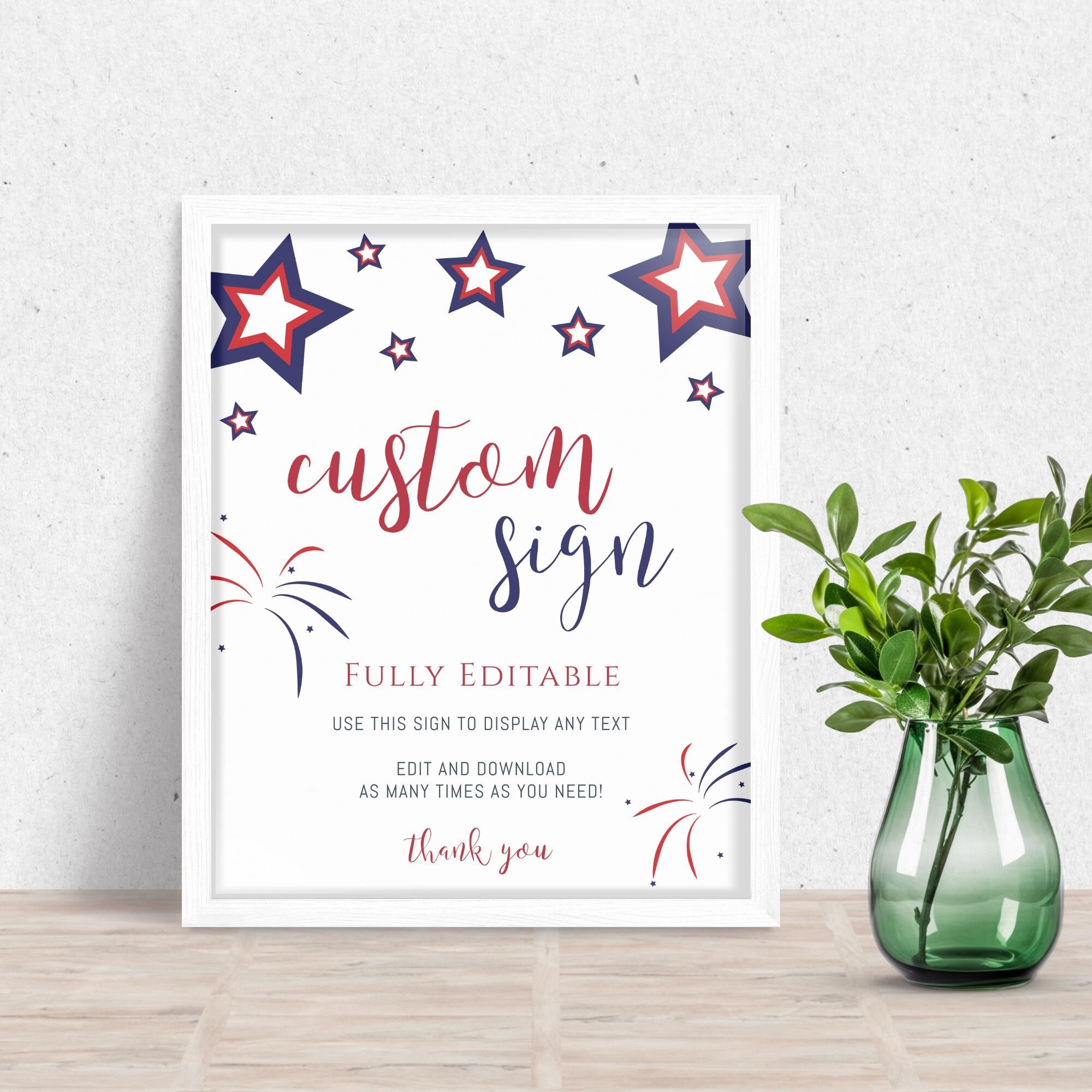 Drinks Sign, July 4th Birthday Party Signage, Stars and Stripes, Red ...