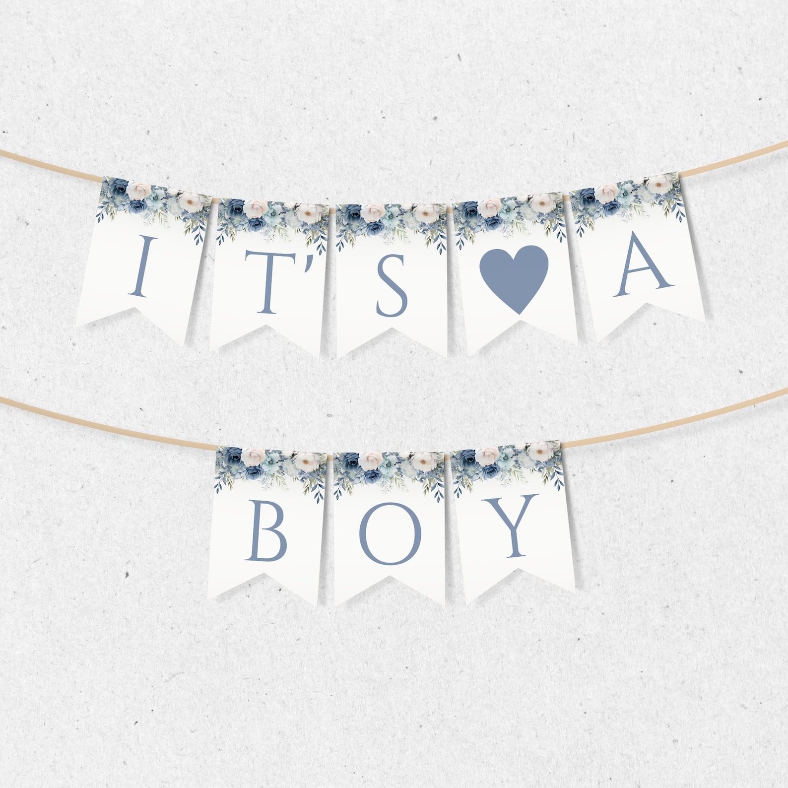 It's a Boy Banner, Dusty Blue Floral Baby Shower, Blue Baby in Bloom ...