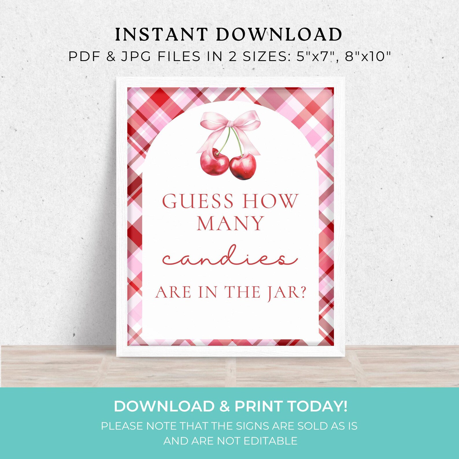 How Many Candies Are in the Jar Sign & Answer Card, Cherry Theme Party ...