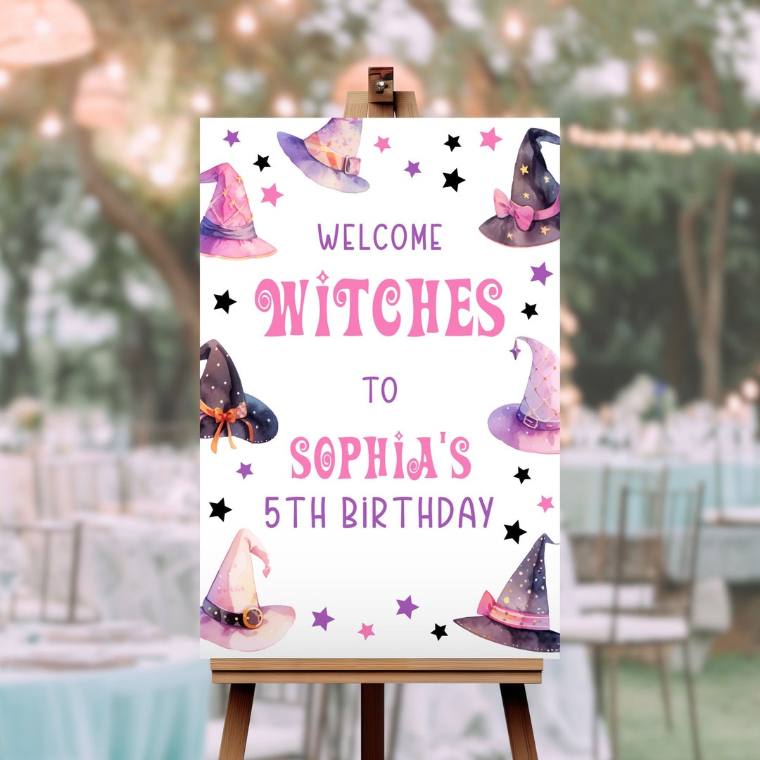 Editable Witch Birthday Welcome Sign, Pink Bewitching Bash, Girl ...