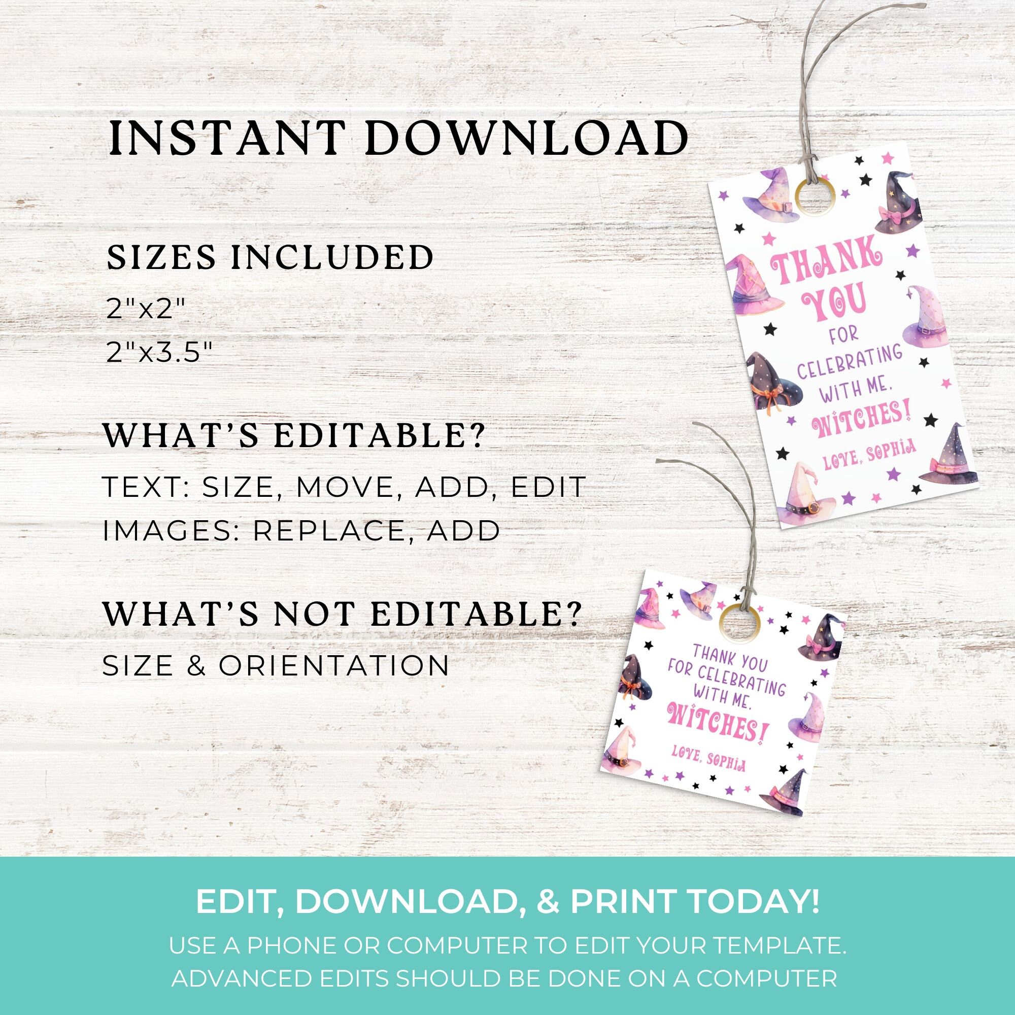 Editable Thank You Favor Tags, Witches Birthday Decor, Bewitching Bash ...
