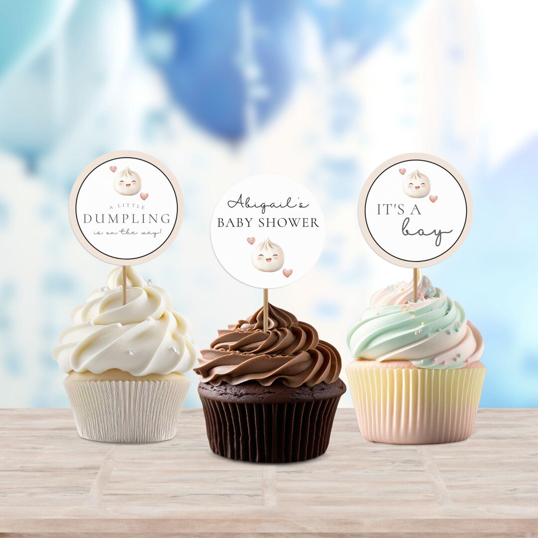 Dumpling Baby Shower Cupcake Topper, Editable Bao Dim Sum Decor, Food ...