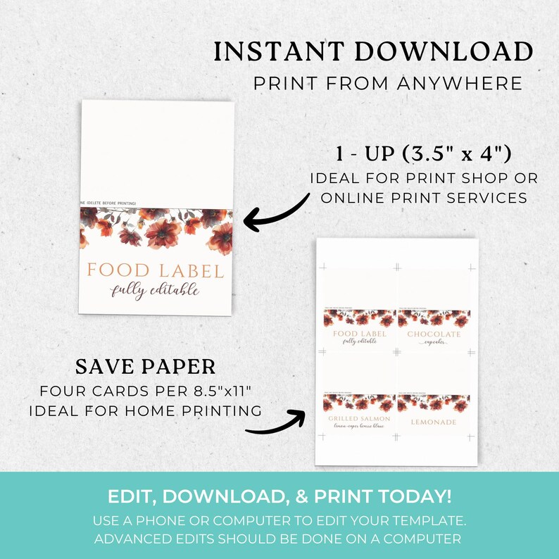 Editable Food Label, Fall in Love Custom Food Tent Card, Orange Autumn ...