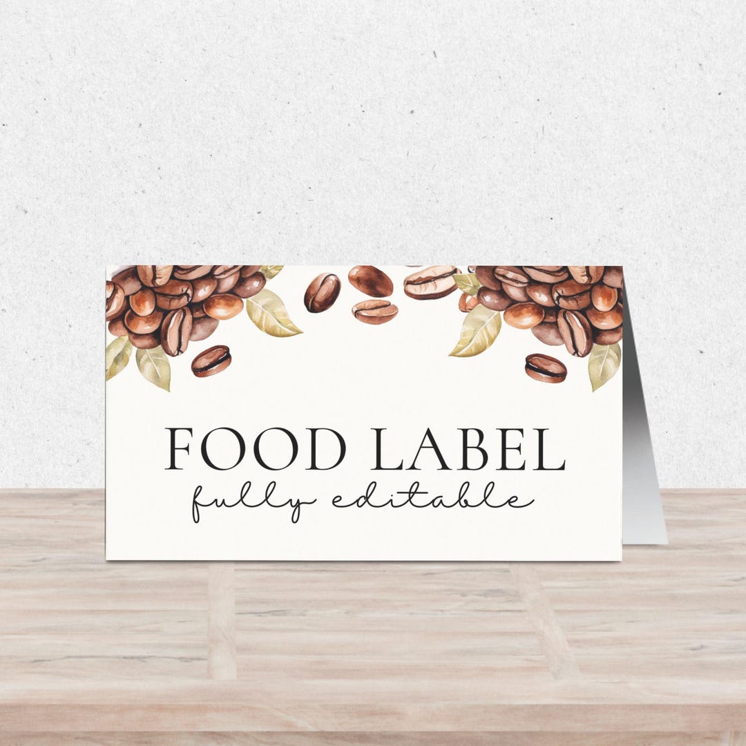 Editable Food Label, Coffee Bean Theme Custom Food Tent Card, A Baby is ...