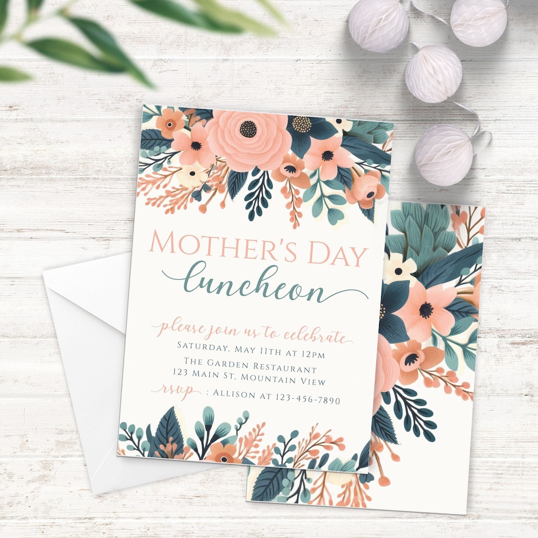 Pink Floral Mother's Day Luncheon Invitation, Mother's Day Lunch Invite ...