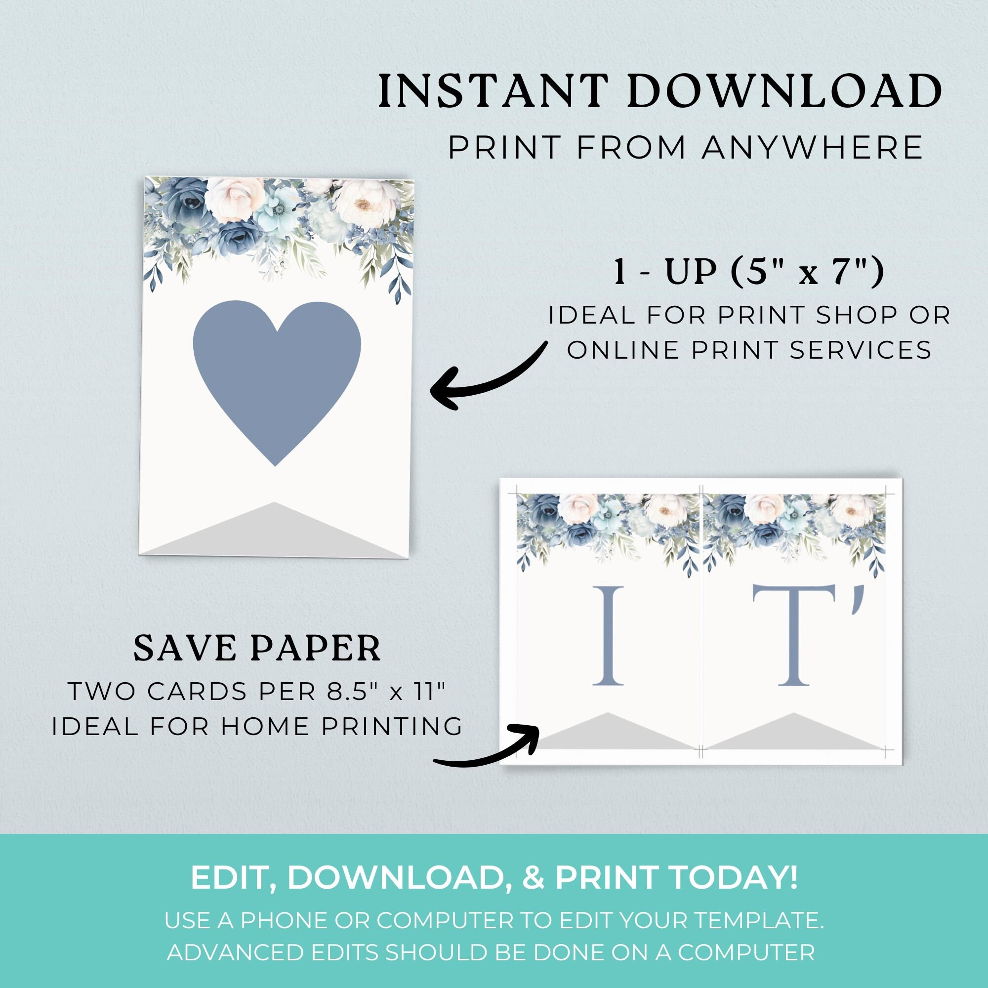 It's a Boy Banner, Dusty Blue Floral Baby Shower, Blue Baby in Bloom ...