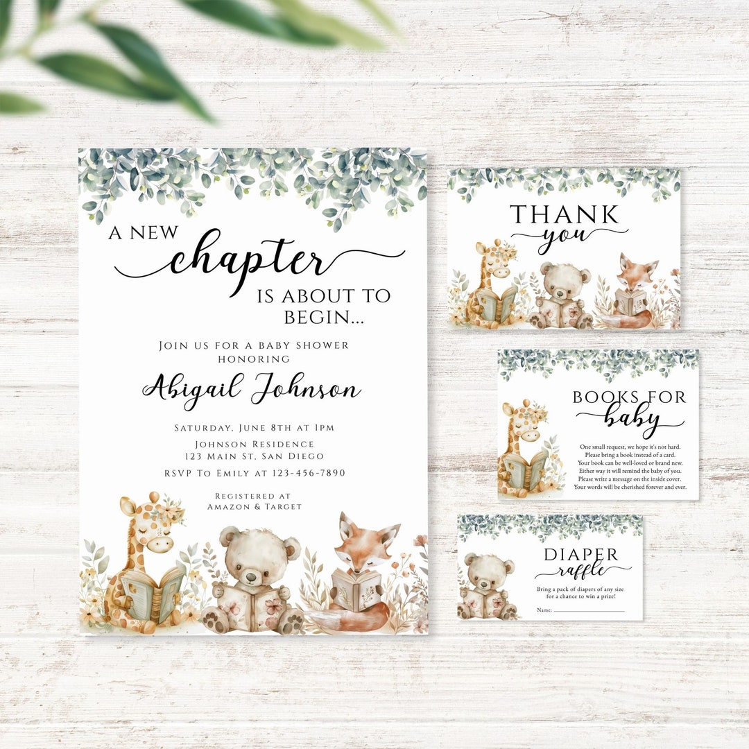EDITABLE New Chapter Baby Shower Invitation Set, Storybook Invite ...