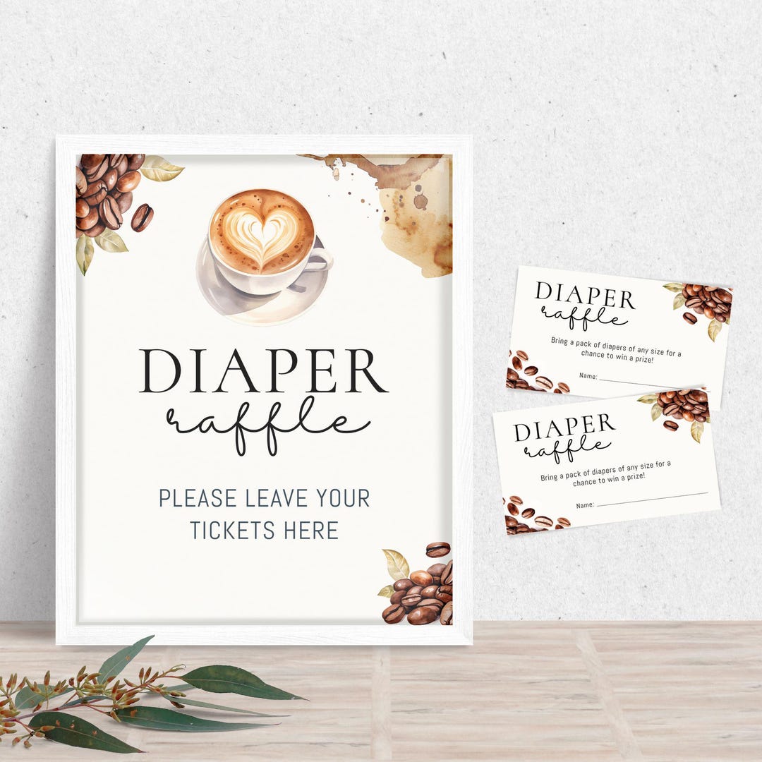 Coffee Theme Diaper Raffle Sign and Card Set, A Baby is Brewing Shower ...