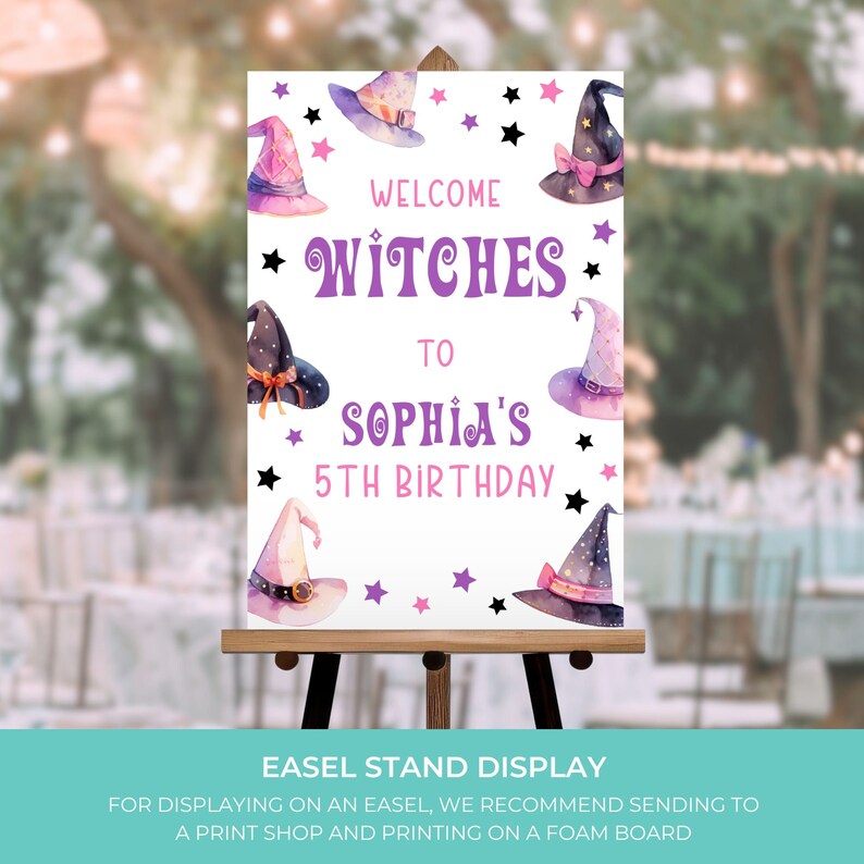 Editable Witch Birthday Welcome Sign, Purple Bewitching Bash, Girl ...