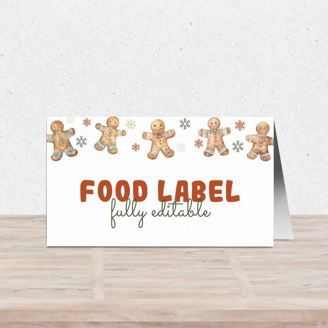 Editable Food Label, Oh Snap Gingerbread Cookie Theme Food Tent Card ...