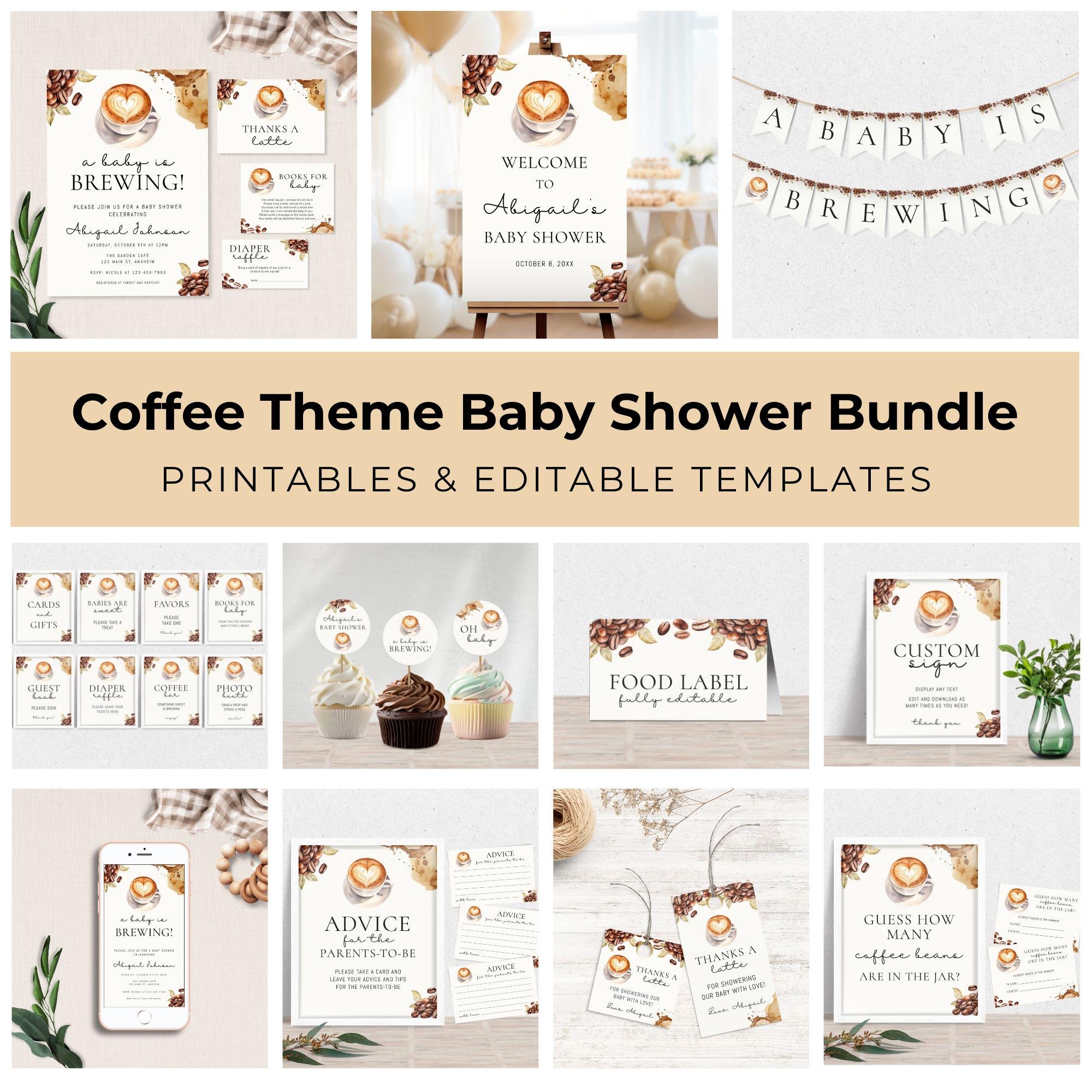Coffee Bean Baby Shower Bundle, Baby is Brewing Invitation and Decor ...