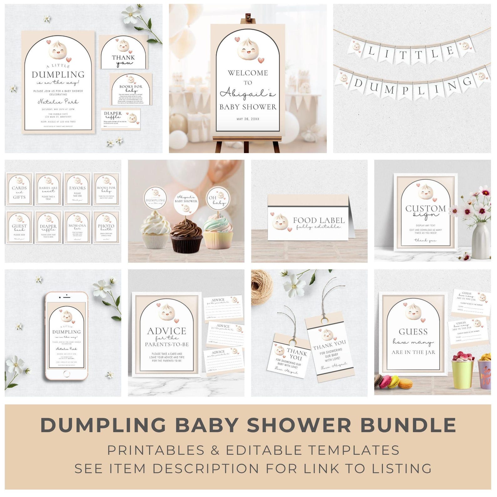 Dumpling Diaper Raffle Sign, Dim Sum Theme Baby Shower Decor, Cute ...