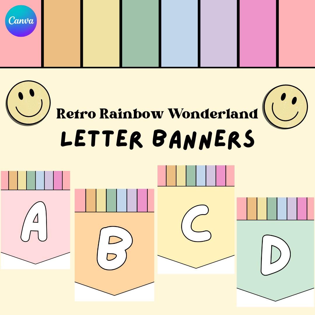 Rainbow Retro Wonderland Alphabet Banner for the Classroom | Bright ...