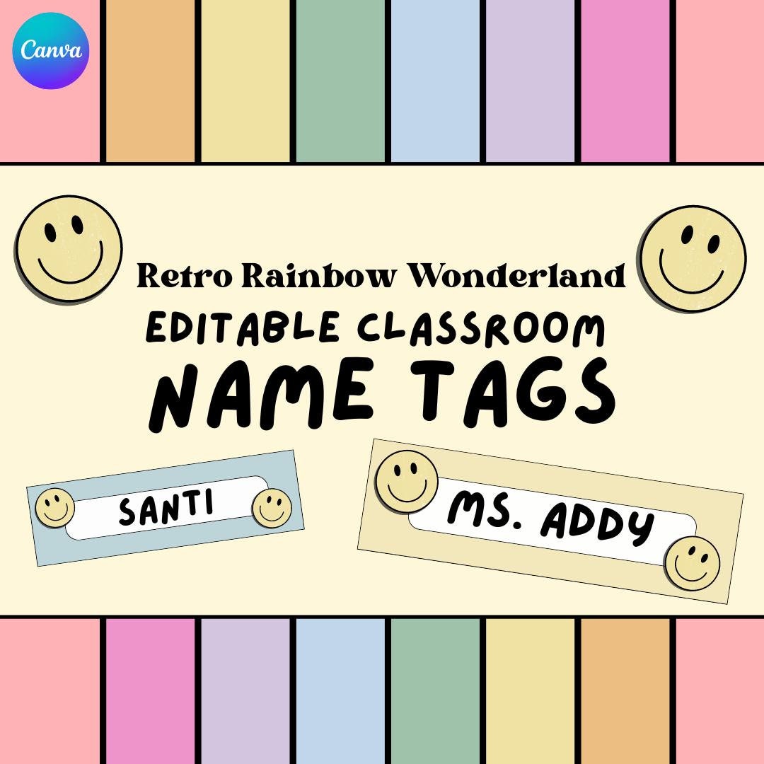 Rainbow Retro Wonderland Classroom Labels, Student Desk Label Cards ...