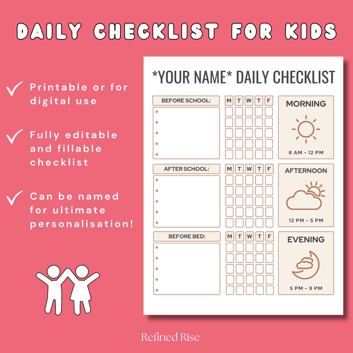 Kids Checklist Editable Chore Chart Children Printable Kids ...