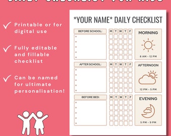 Kids Daily Chore Chart, Printable Daily Checklist - Etsy
