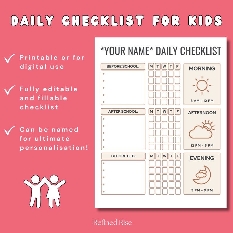 Kids Checklist Editable Chore Chart Children Printable Kids ...