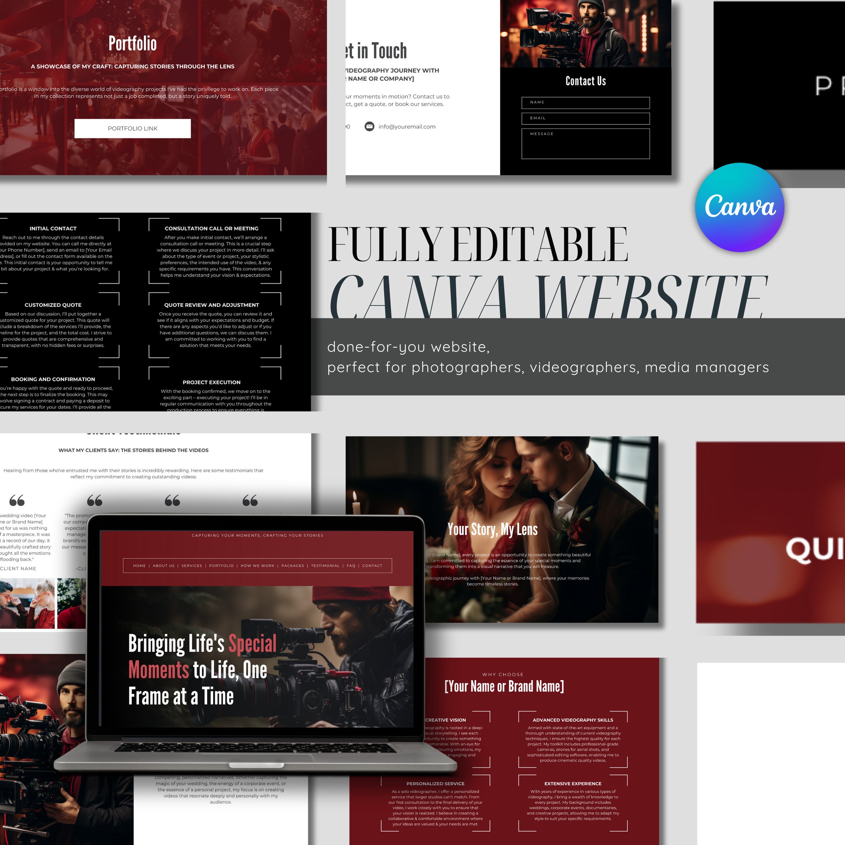 Canva Website Template Editable Canva Website Videographer Photographer ...