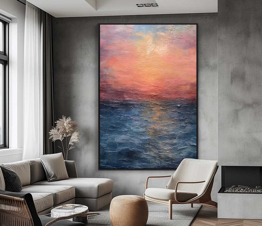 Sea View, Seascape, Sunset, Sunrise Textured Painting, Acrylic Abstract ...