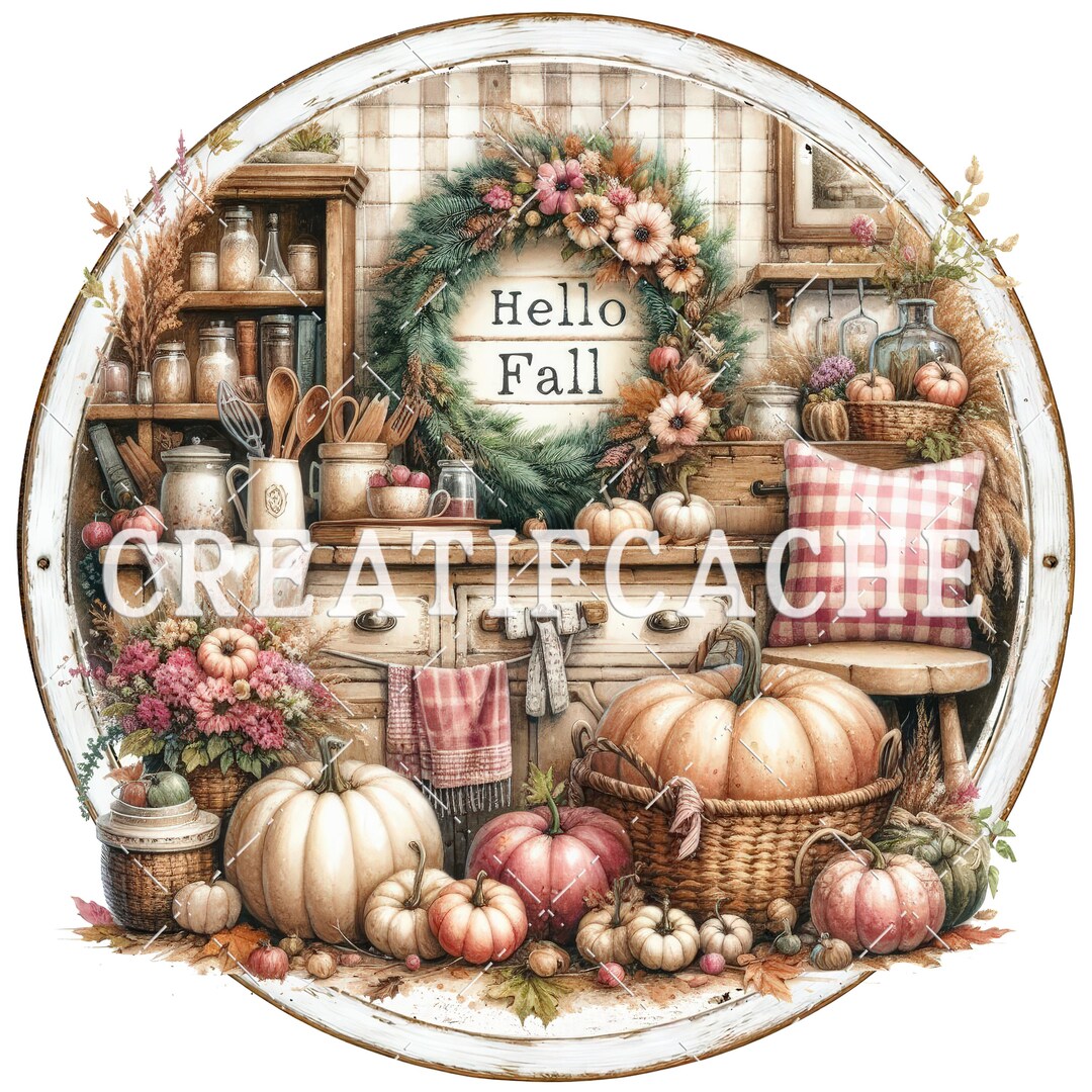 Round Fall Pumpkin Kitchen Circle, DIY Sign, Pastel, Round Door Hanger ...