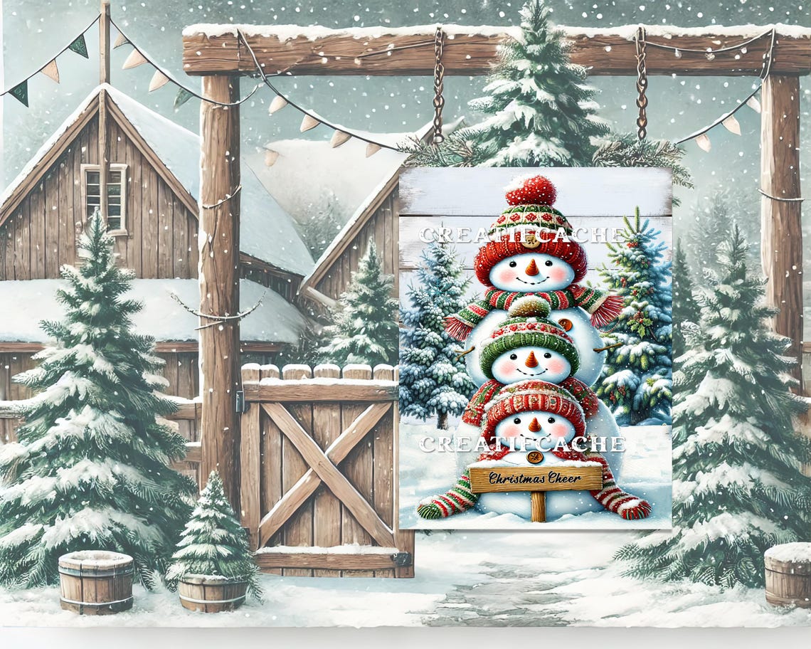 Snowman Garden Flag, Stacked Snowmen, Home Decor, Christmas DIY Sign ...