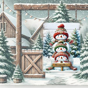 Snowman Garden Flag, Stacked Snowmen, Home Decor, Christmas DIY Sign ...