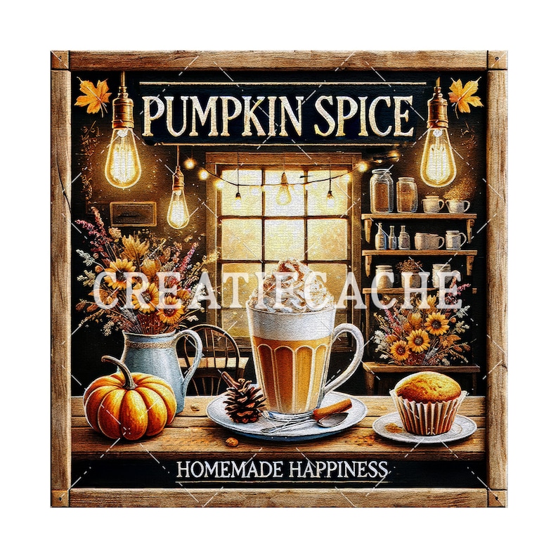 Cozy Rustic Pumpkin Spice Cafe Kitchen Square Chalkboard Sublimation ...
