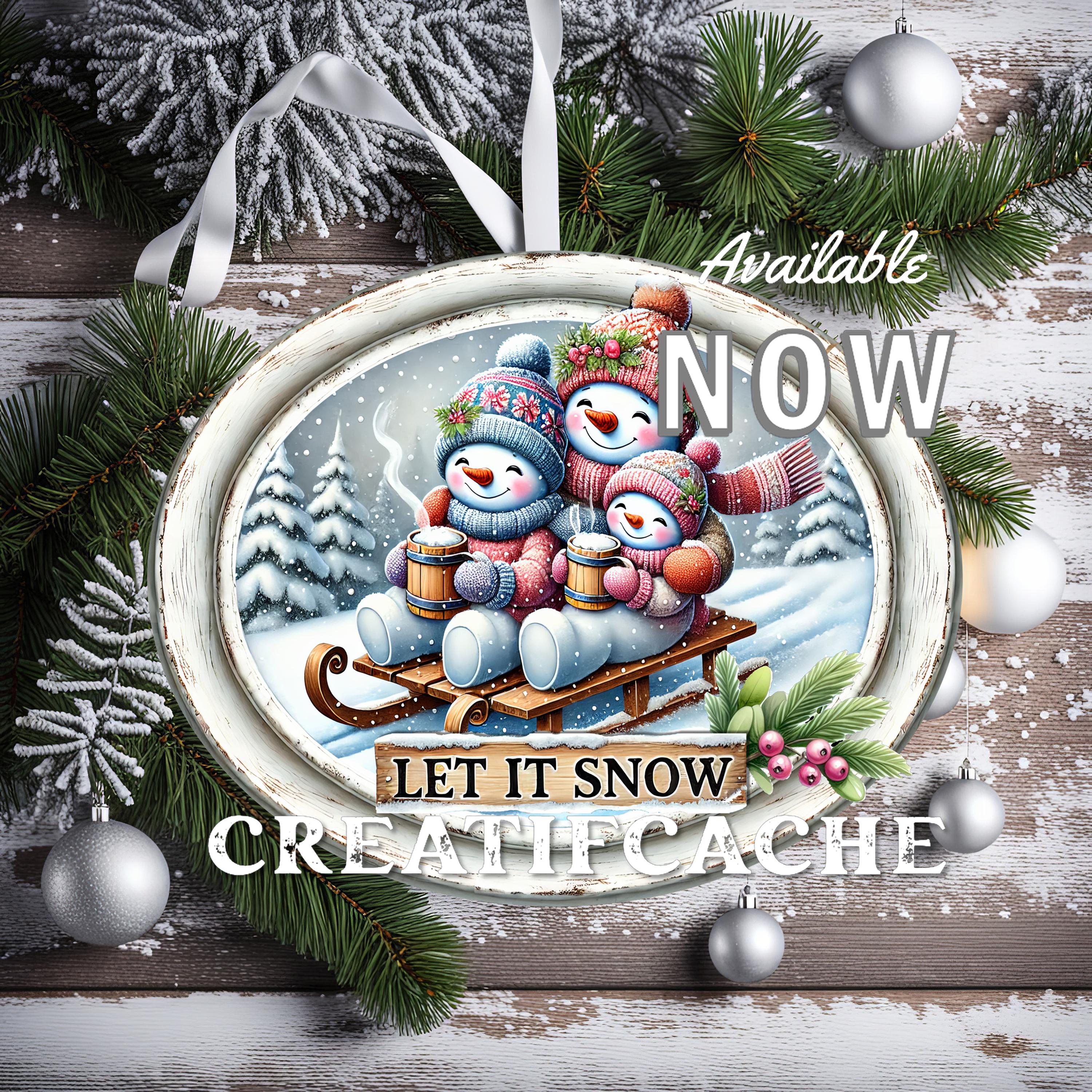 Cute Let It Snow, Snowman Family, Sublimation, Xmas Oval, DIY, PNG Sign ...