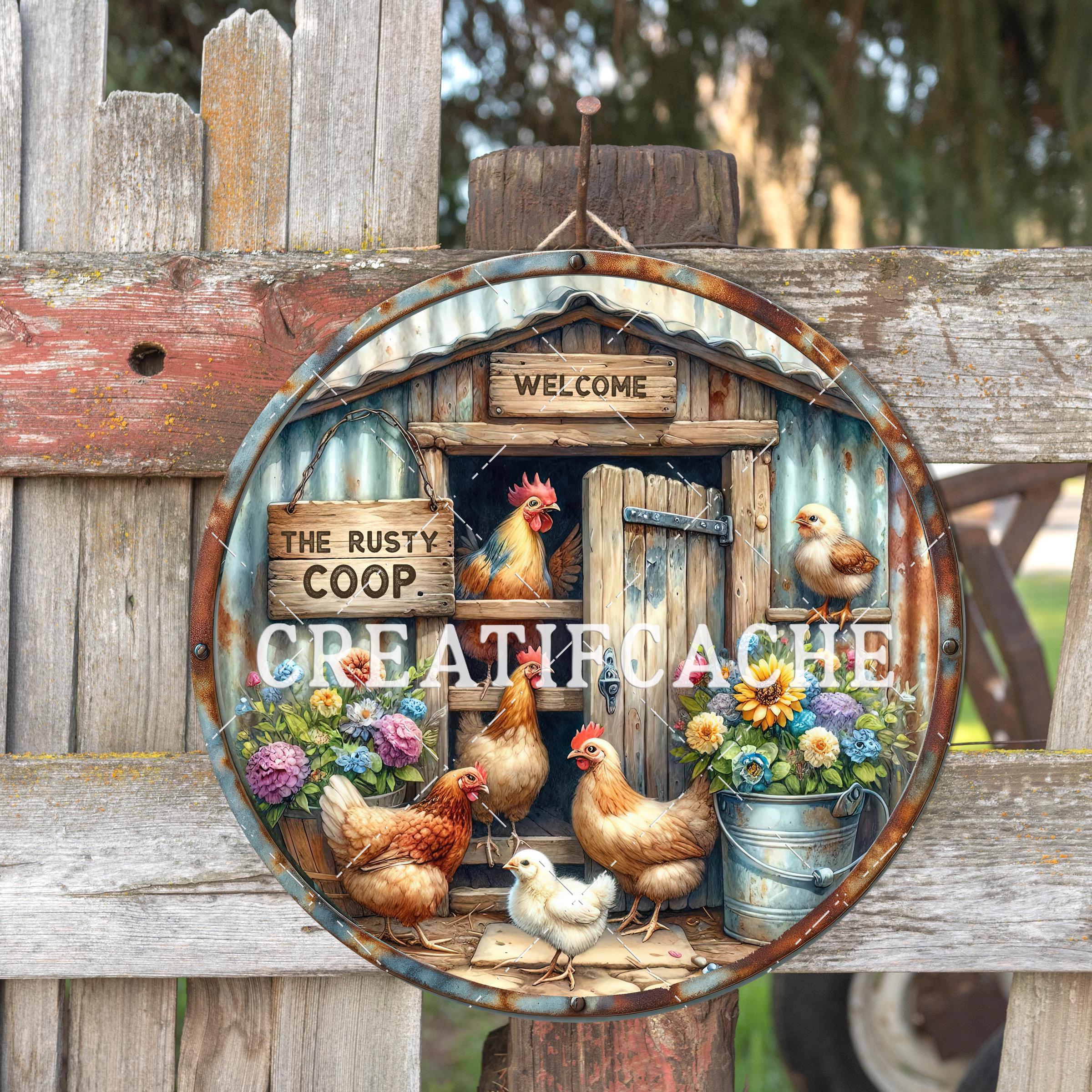 Rusty Chicken Coop Round PNG Sublimation, DIY Metal Sign, Rustic ...