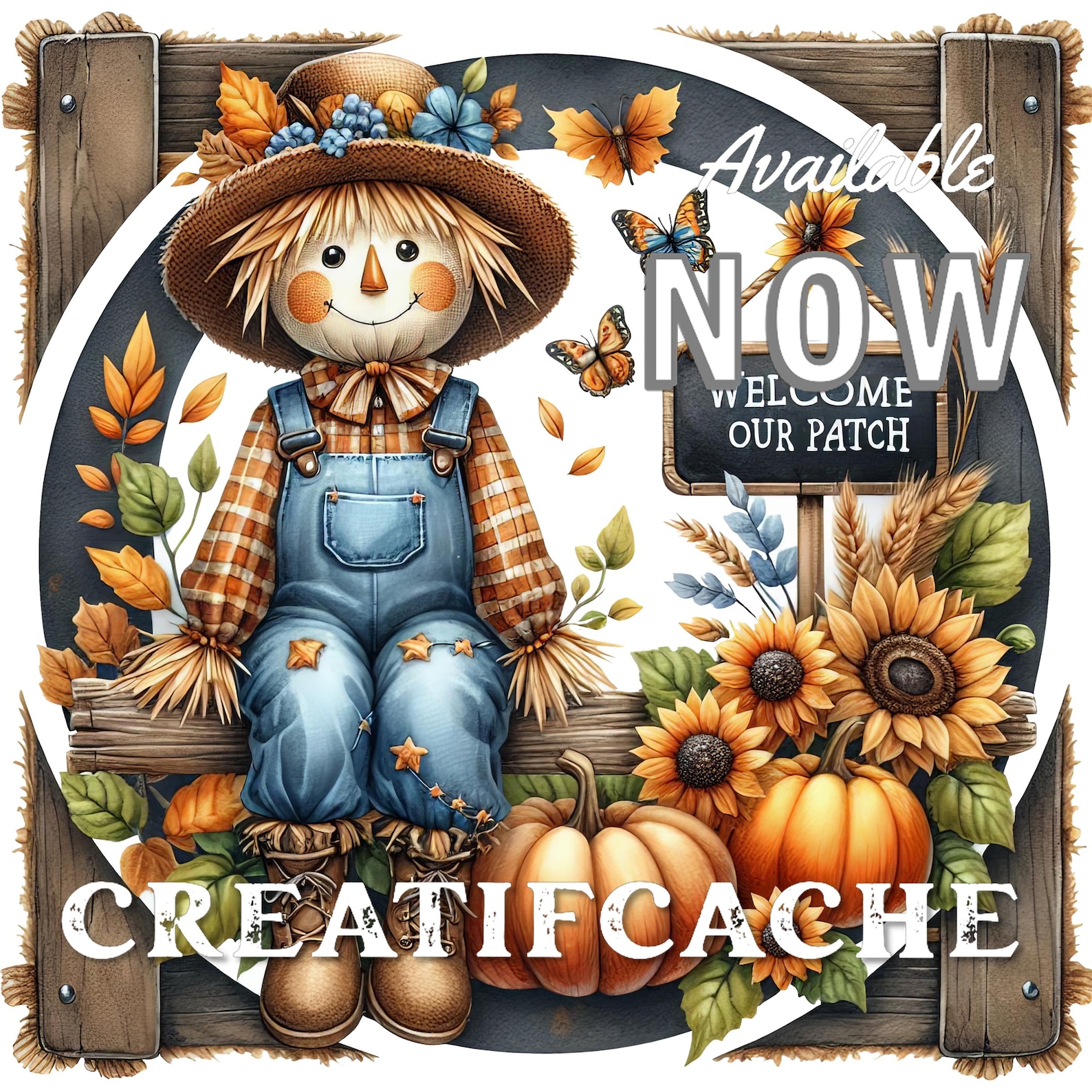 Fall Scarecrow, Pumpkin Patch, Welcome to Our Patch, PNG, Digital ...