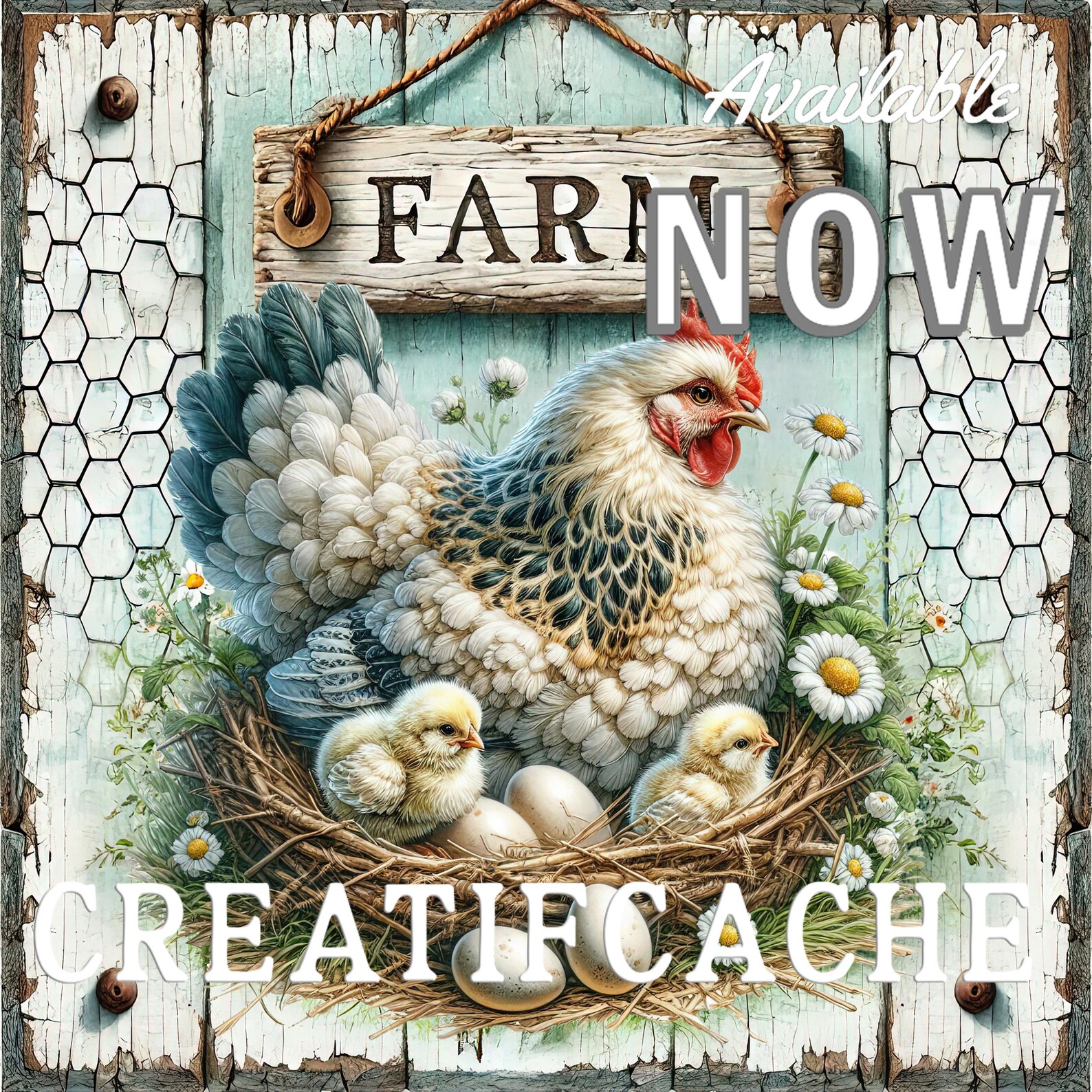 Rustic Farmhouse White Wood Farm Sign, Hen, Farm Sign, Chickens, Square ...