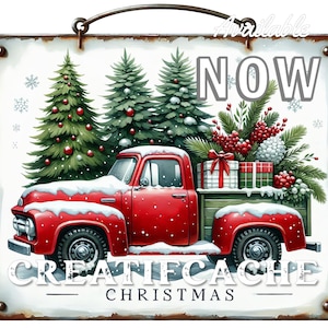 Retro Christmas, Red Truck, Xmas Tree, DIY Sign, Farmhouse, Sublimation ...
