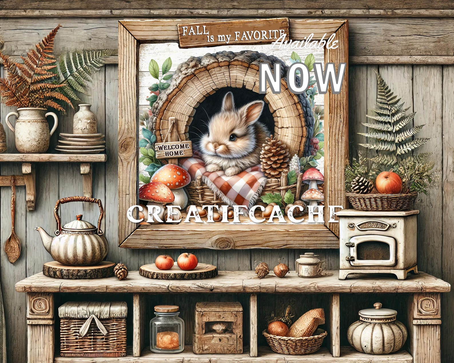 Woodland Bunny, Cozy Fall, Bunny Burrow, Rabbit Log, Round Circle ...